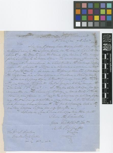 Letter from A.W. Babington to Sir William Jackson Hooker; from HM Steam ...
